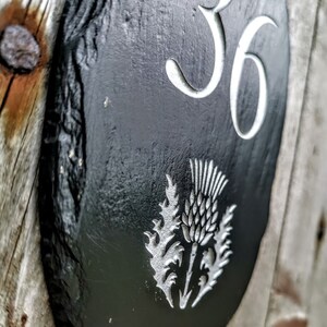 Natural Slate Scottish House Number With Scottish Thistle Design / Oval ...