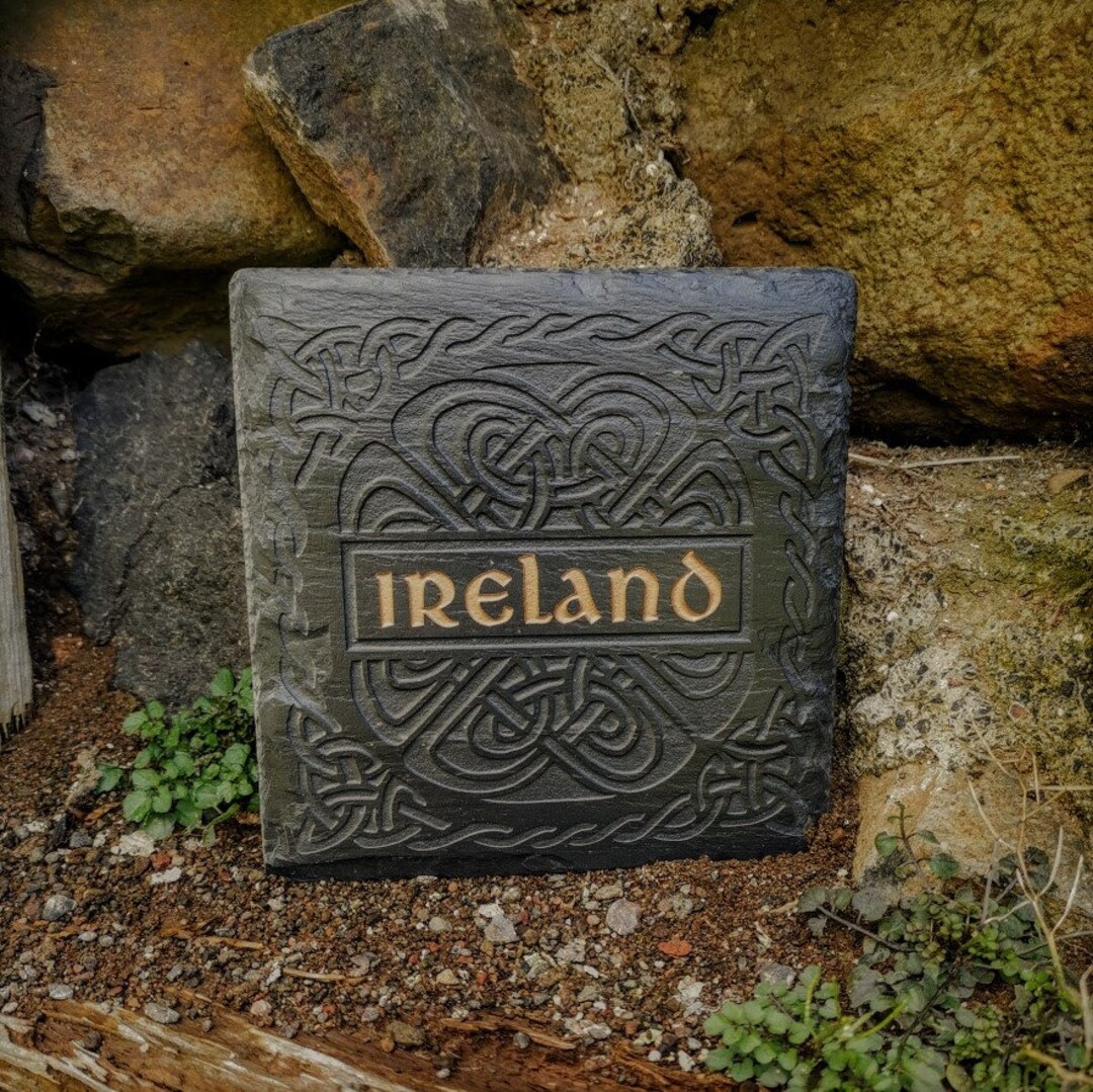 Irish Slate Tea/coffee/pot Stand - Celtic Design Deeply Sandblasted ...