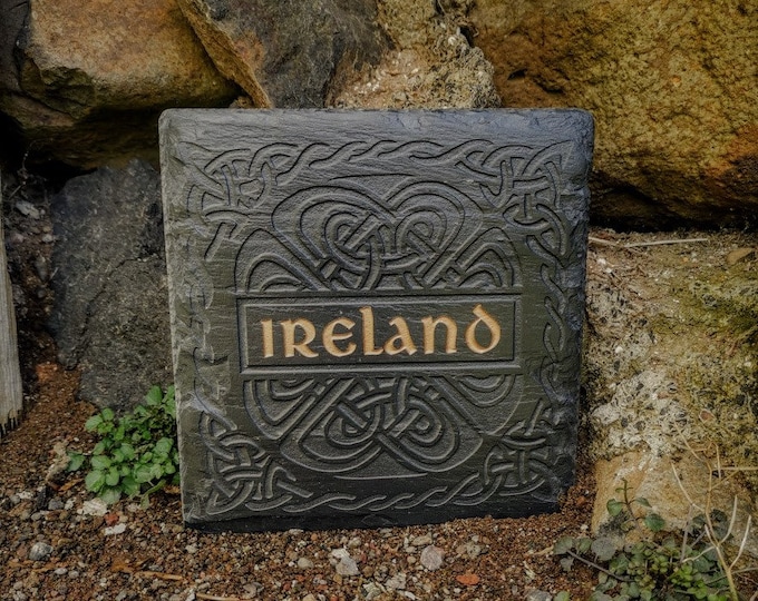 Irish Slate Tea/coffee/pot Stand Celtic Design Deeply Sandblasted ...