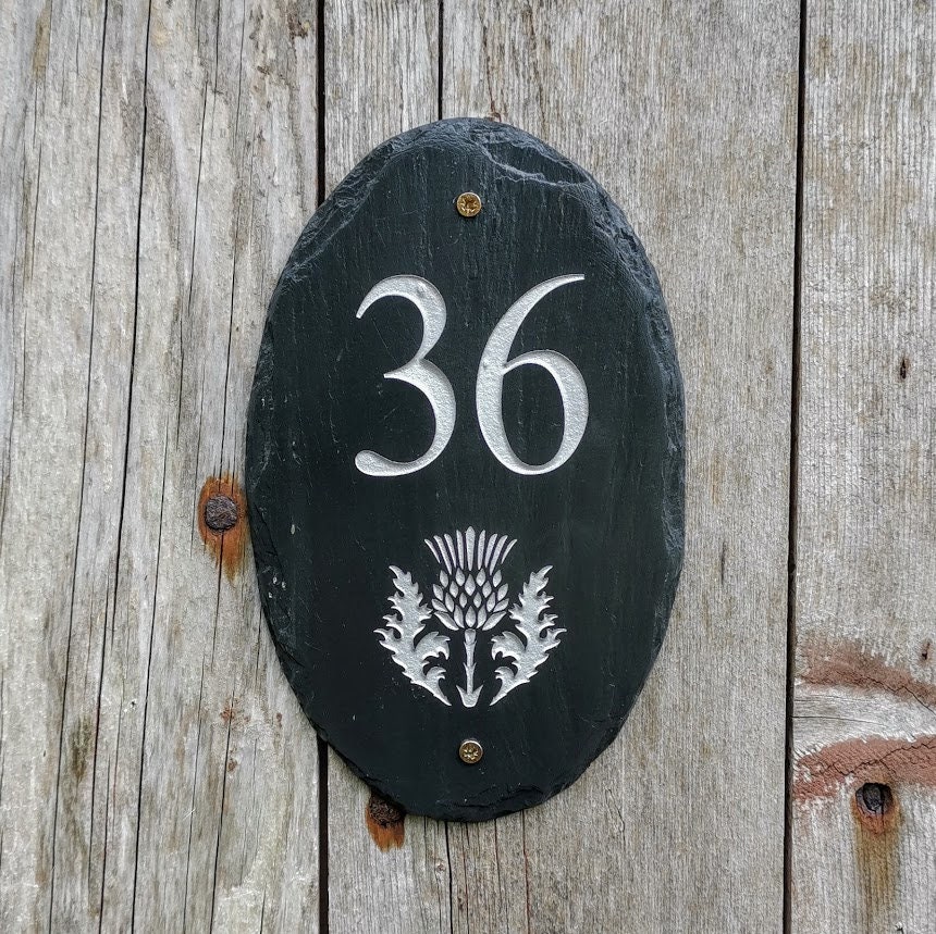 Natural Slate Scottish House Number With Scottish Thistle - Etsy