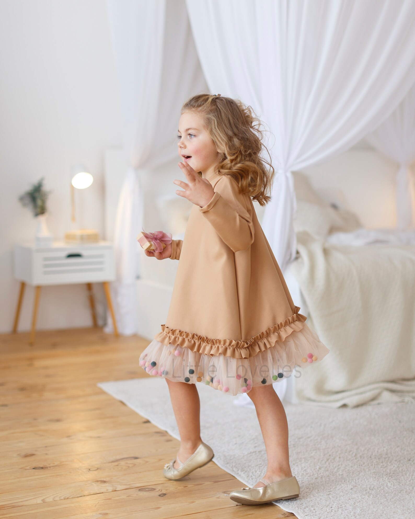 Beige cotton dress for girl Princess dress Birthday dress | Etsy