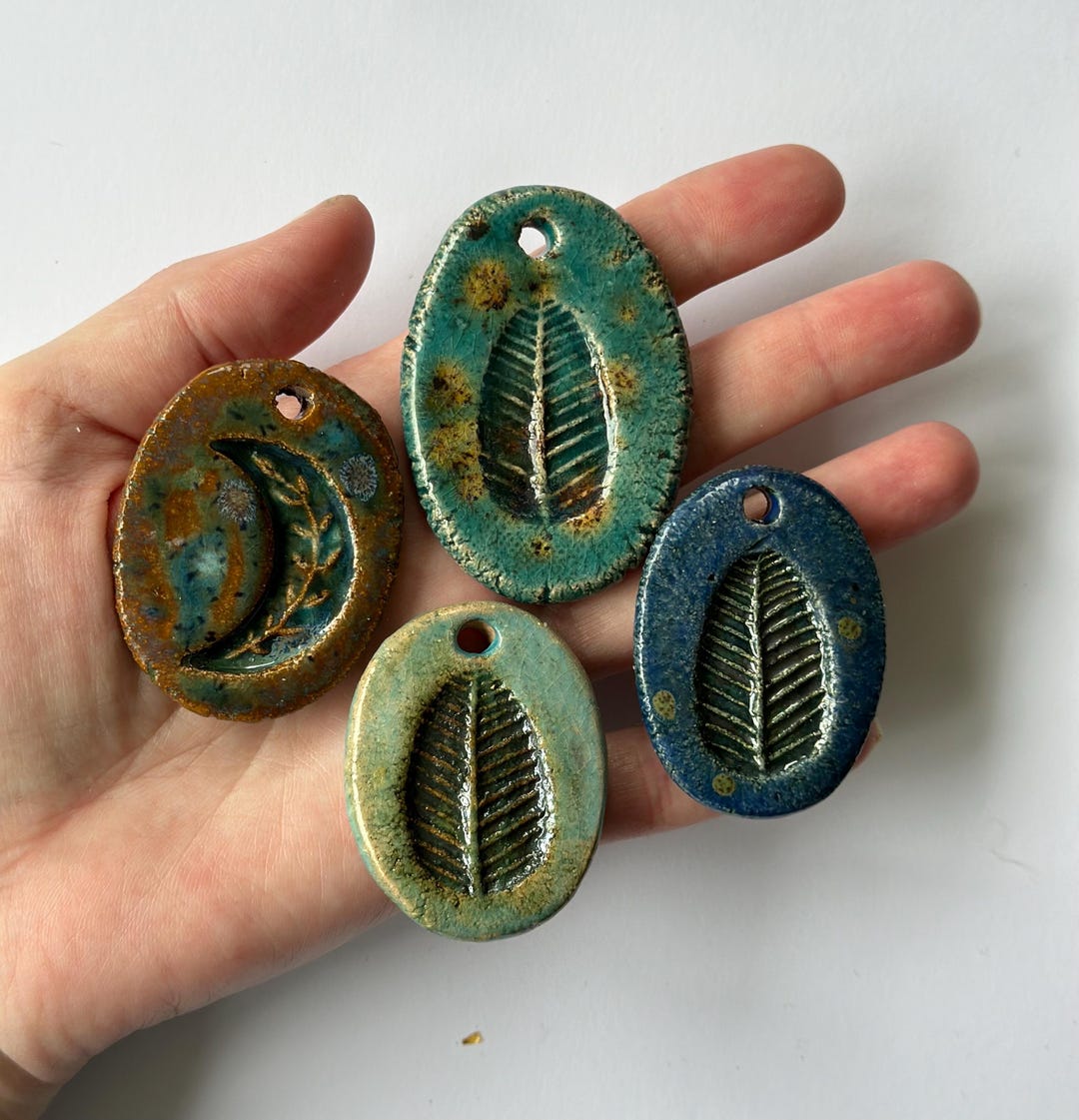 Chunky Ceramic Leaf, Moon Pendants, Earthy Coloured Ceramic Beads ...