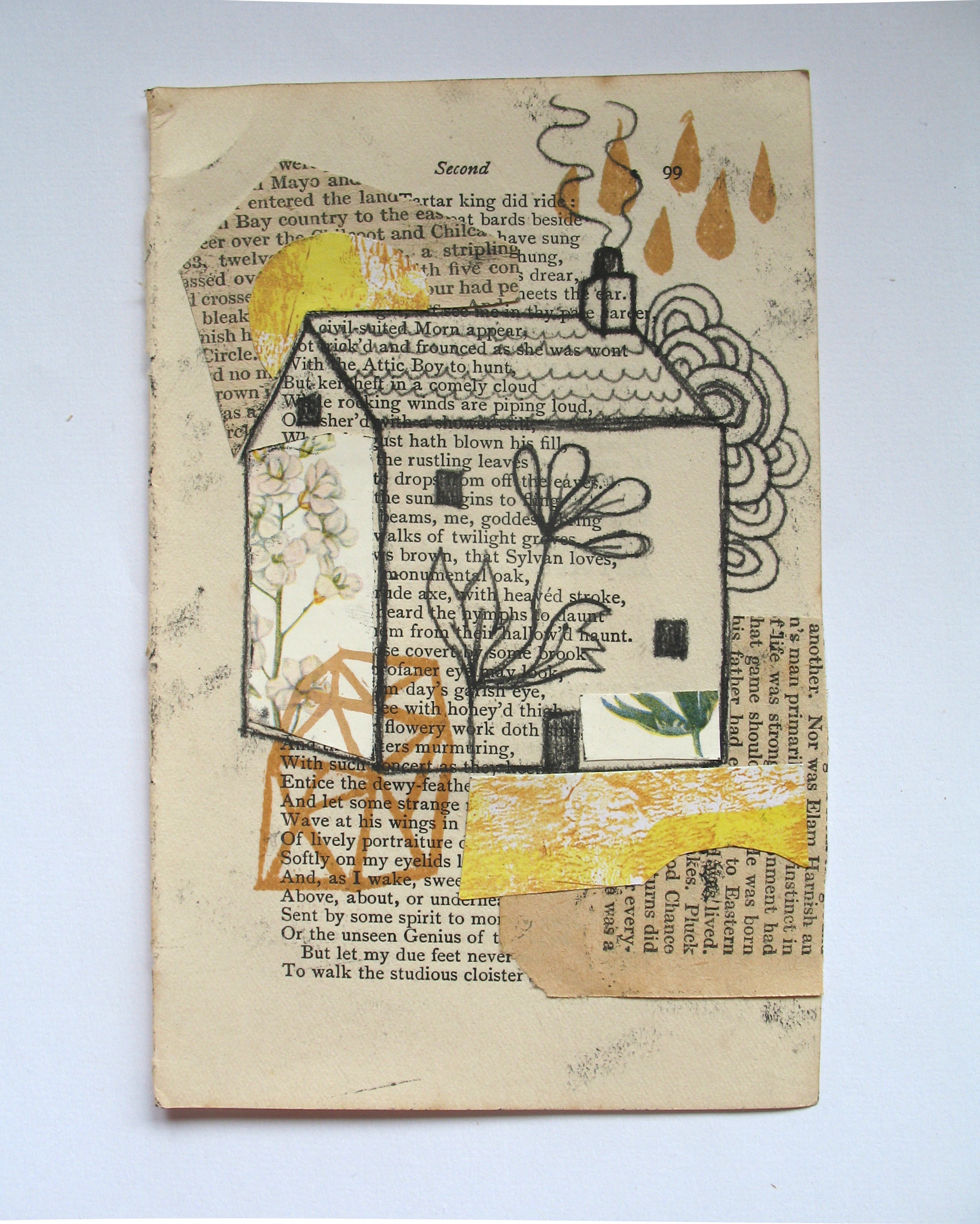 Small Hand Drawn Monoprint Collage Mixed Media Vintage Paper House Art ...