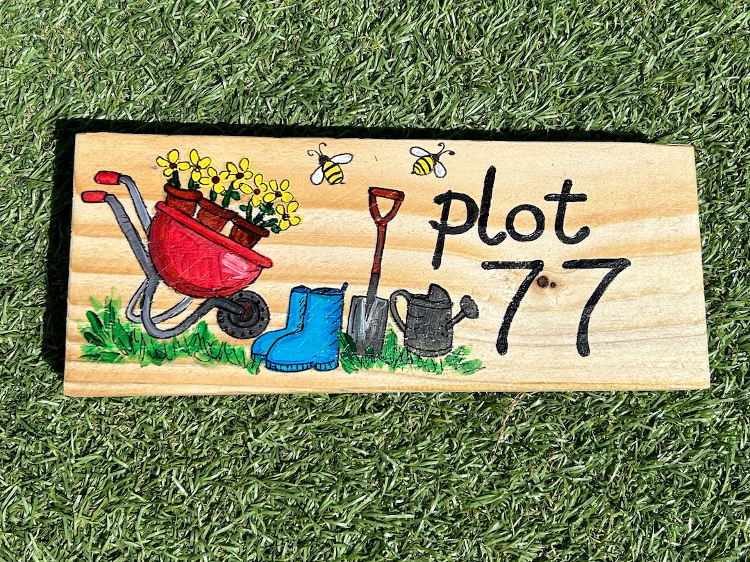Allotment Plot Number Plaque, Personalised Allotment Sign, Wheelbarrow ...