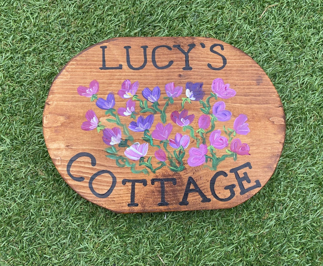 Sweet Peas Oval House Sign, Cottage Plaque, Flower Garden Sign, Wooden ...