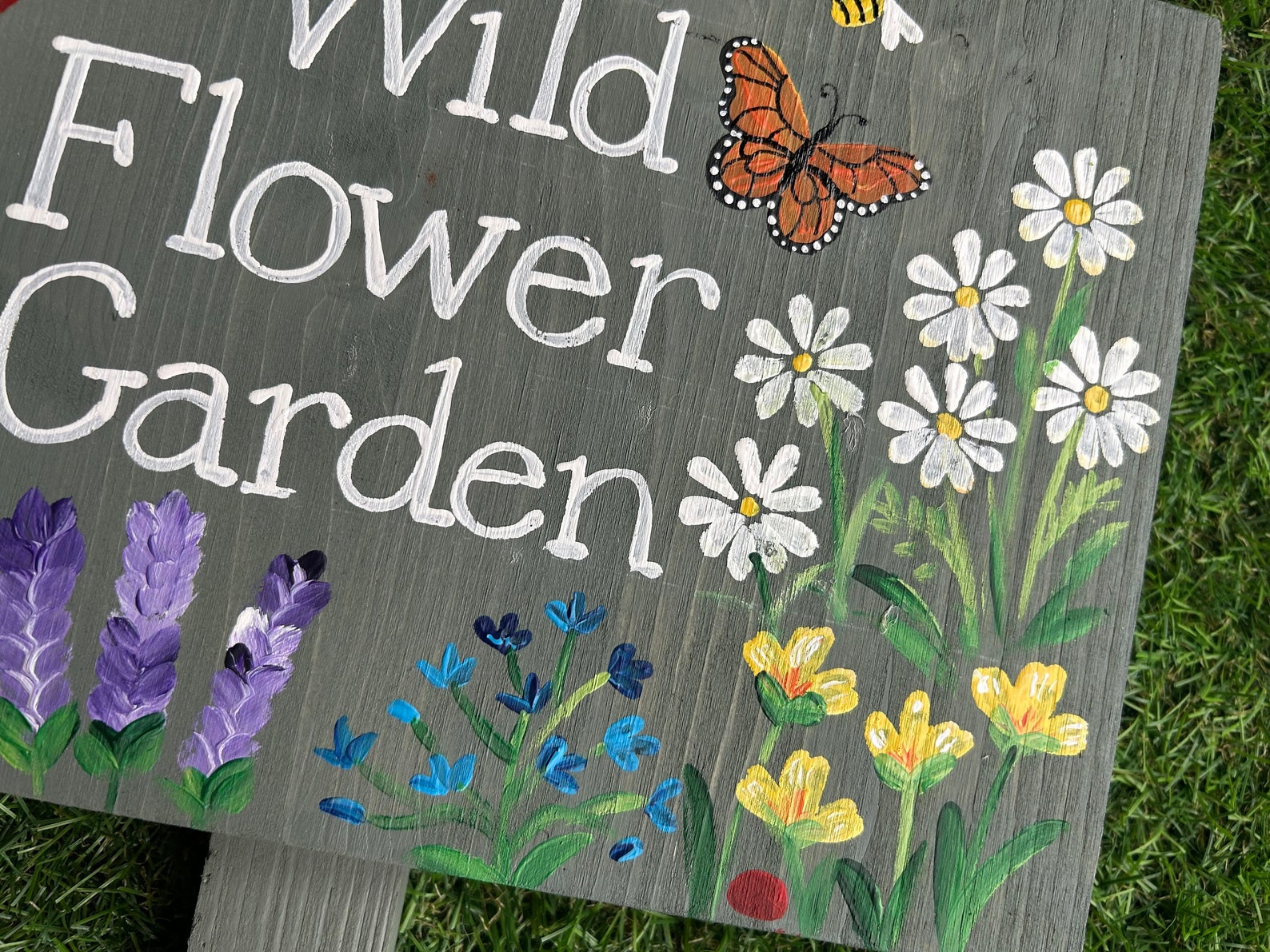 Personalised Wild Flowers Garden Plaque, Wooden Hand Painted Sign With ...