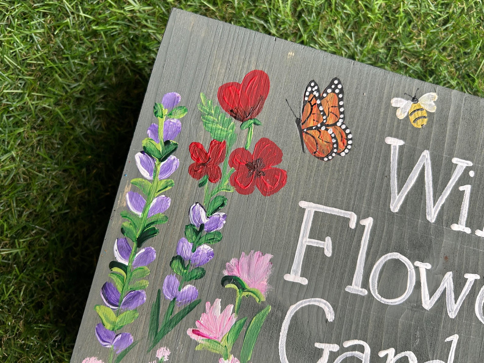 Personalised Wild Flowers Garden Plaque, Wooden Hand Painted Sign With ...