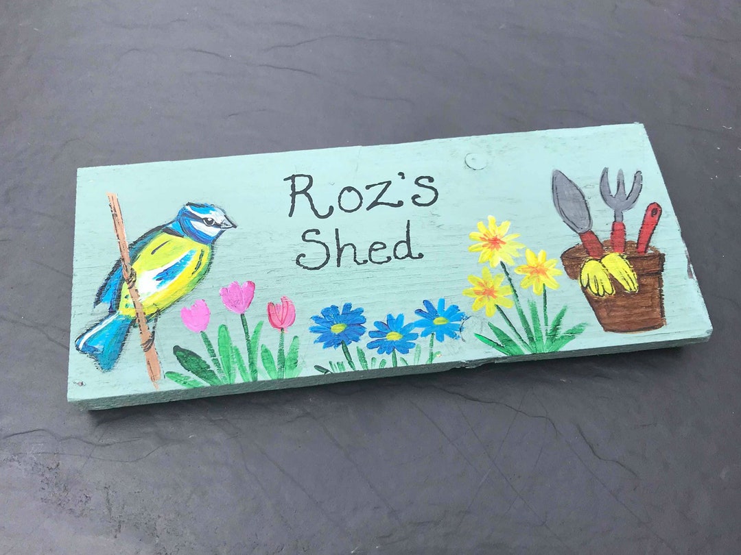 Summerhouse Personalised Wooden Sign, Wild Birds, Blue Tit, Shed Sign ...