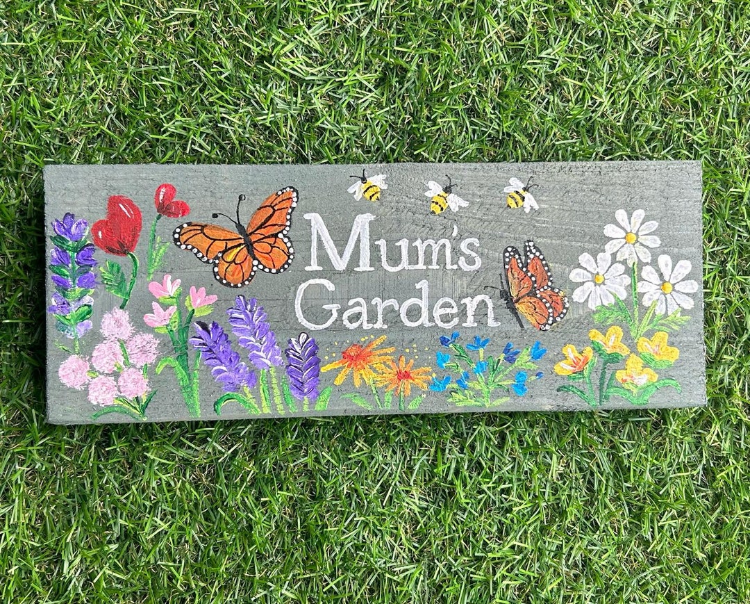 Personalised Wild Flowers Butterflies, Garden Plaque, Planter Sign ...