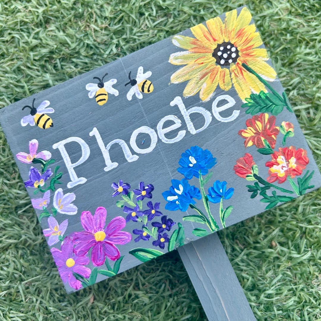 Personalised Colourful Flowers Garden Plaque, Planter Sign, Allotment ...