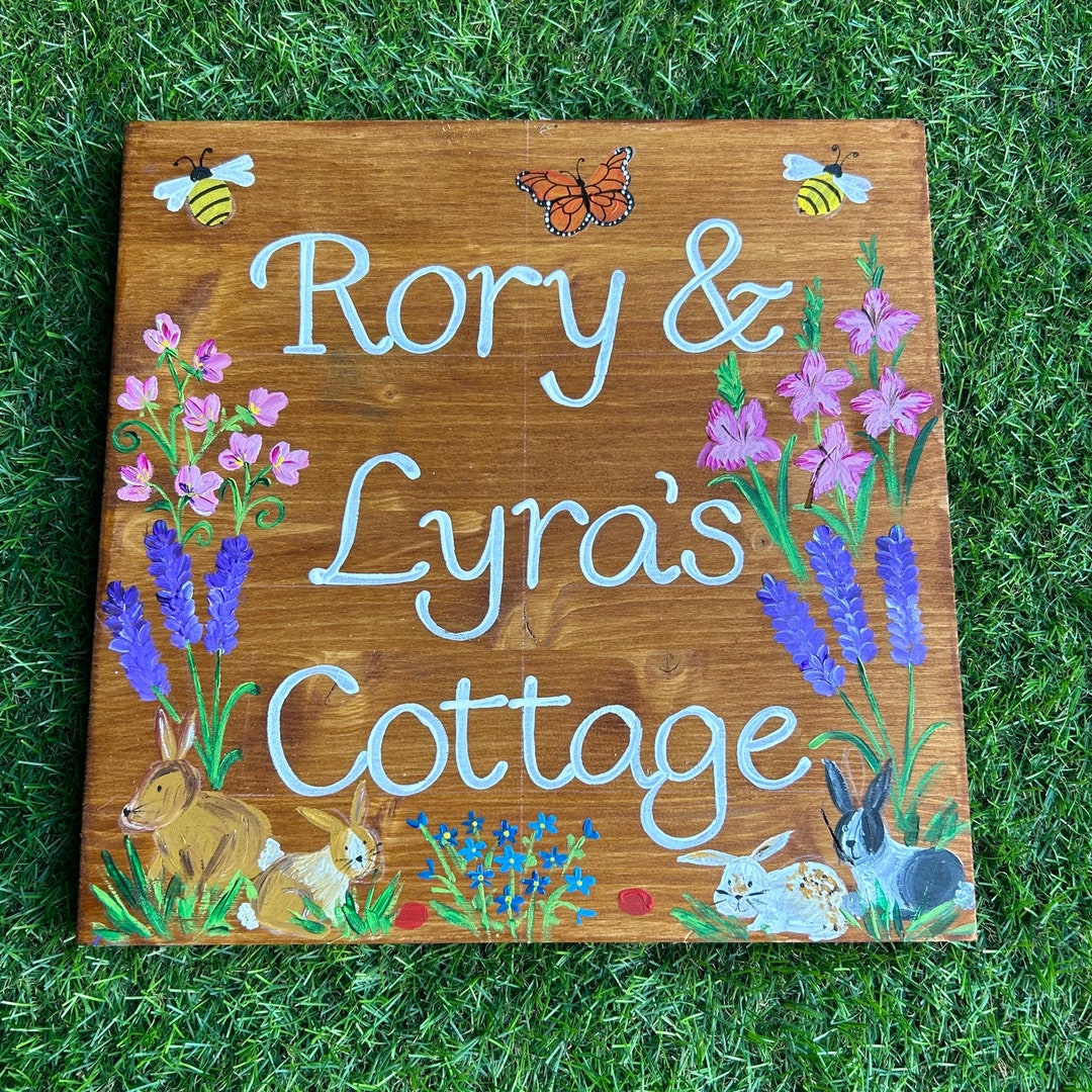 Personalized Rabbit Flower Garden Sign: Hand Painted Wooden Plaque - Etsy