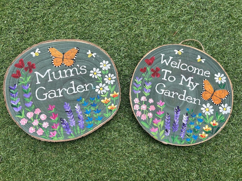 Personalized Wildflower Wood Slice Sign: Hand-painted Cottage Garden ...