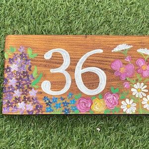 Cottage Flower House Number Sign: Hand-painted Wooden Address Plaque - Etsy