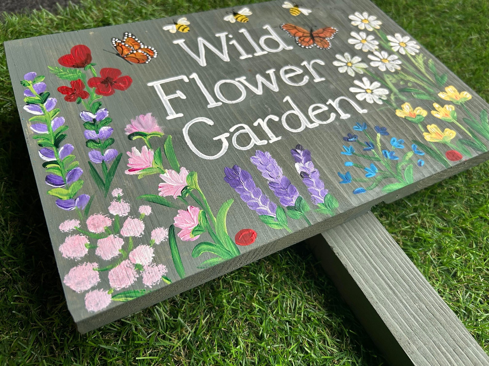 Personalised Wild Flowers Garden Plaque, Wooden Hand Painted Sign With ...