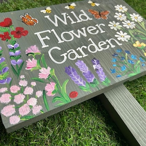 Personalised Wild Flowers Garden Plaque, Wooden Hand Painted Sign With ...