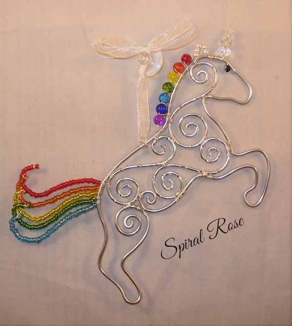 Rearing Unicorn Wire and Bead Suncatcher. Choose Colour | Etsy