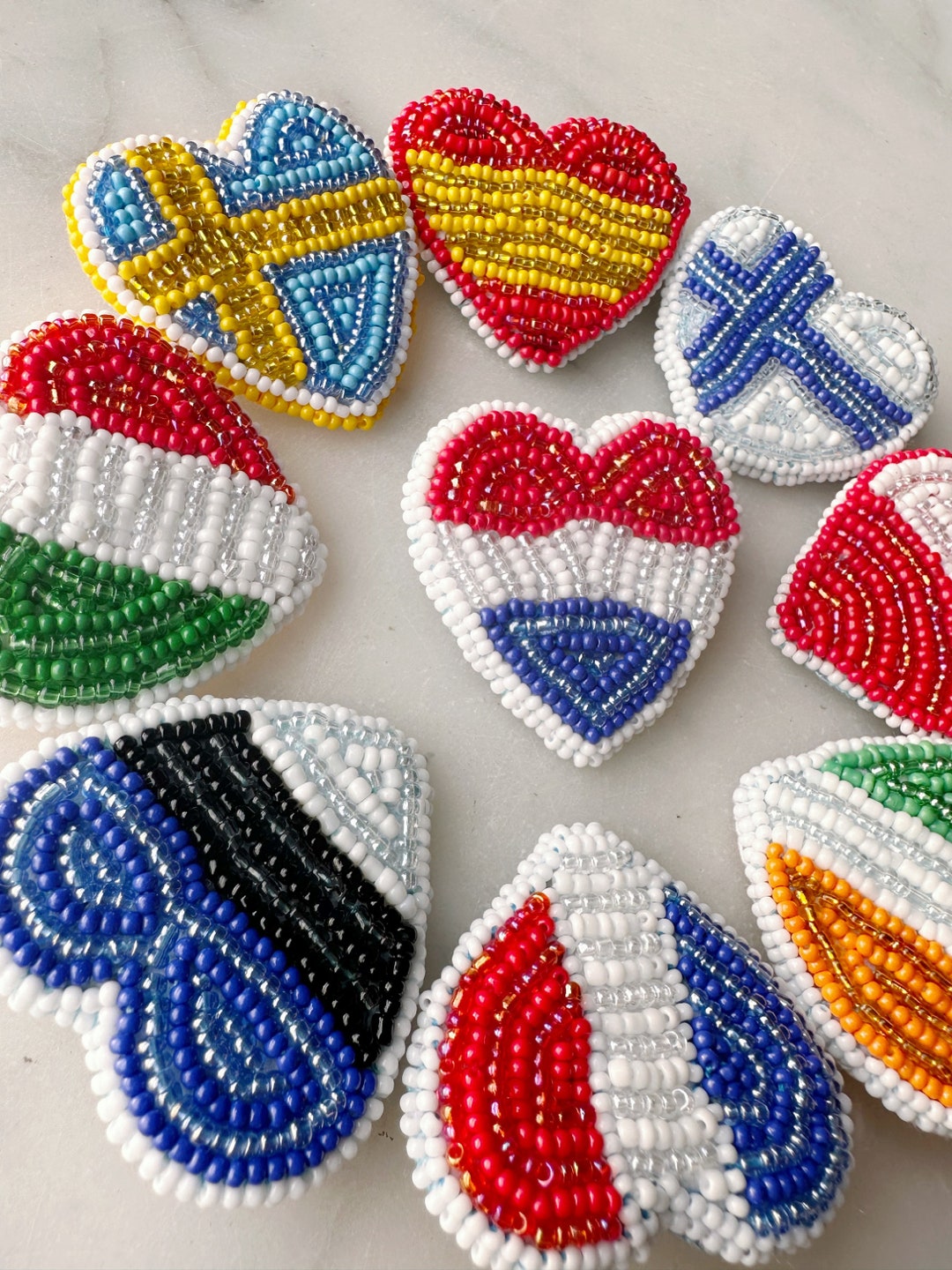 Flags of the World, Country Flag Brooches, Beaded Patriotic Charms ...