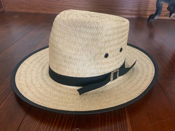 Large Amish Man's Chore Straw Hat With BLACK Trim Protects - Etsy