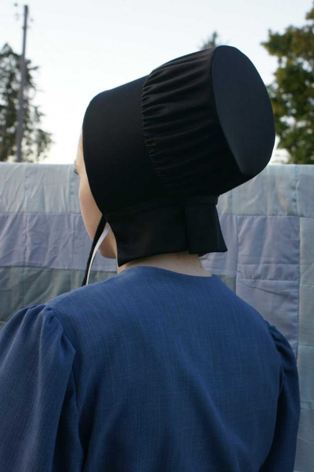 Amish Woman's Black Travel Bonnet Handmade With Strings - Etsy