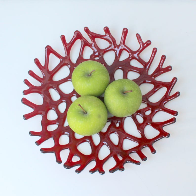 Red Glass Fruit Bowl Ruby Red Melted Glass Platter Etsy