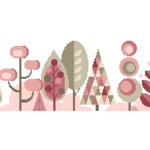 Cross Stitch Scandinavian Forest Trees Pink-orange-purple | Etsy