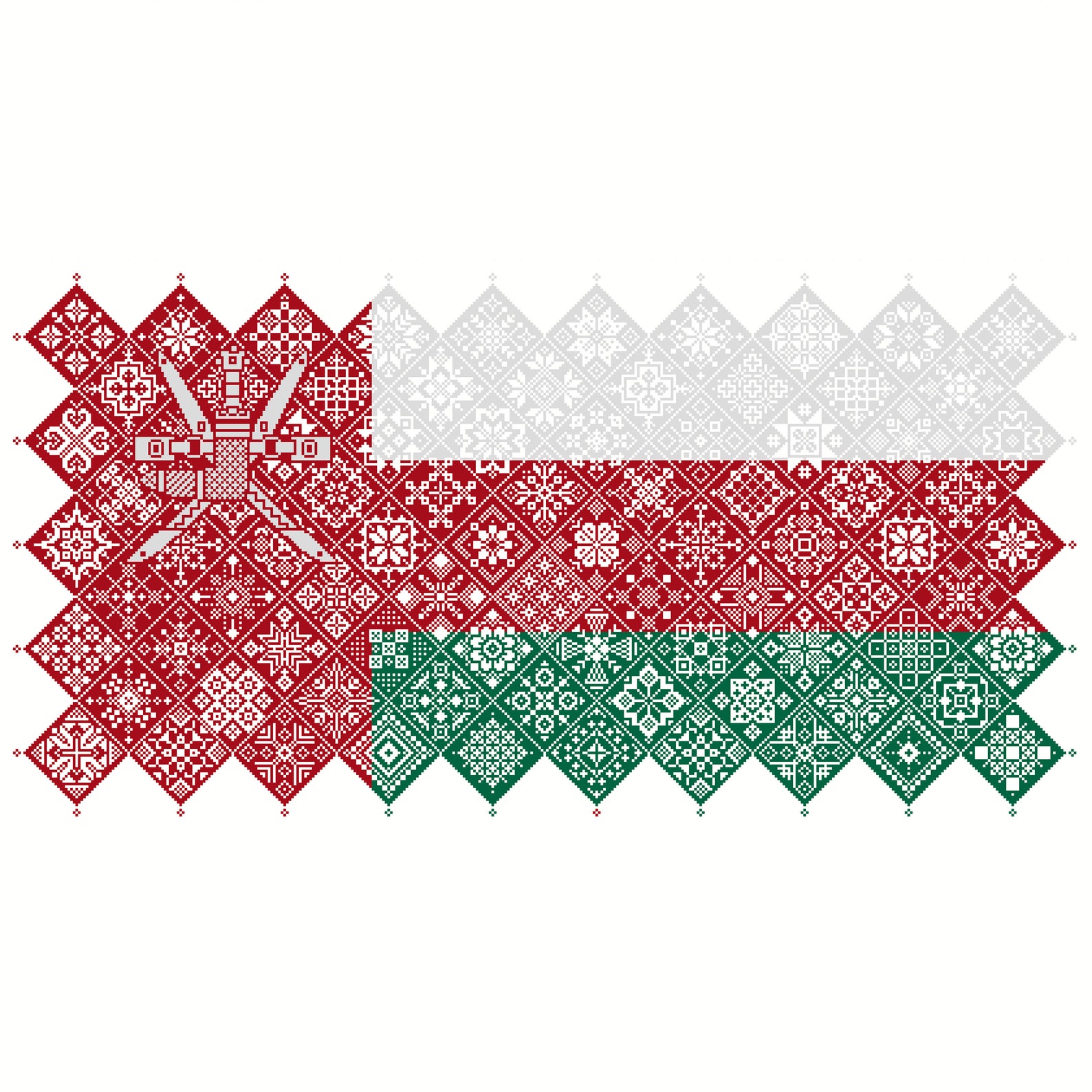 Oman Flag Cross Stitch Quaker Sampler Pattern (PDF Counted Chart 042OM ...