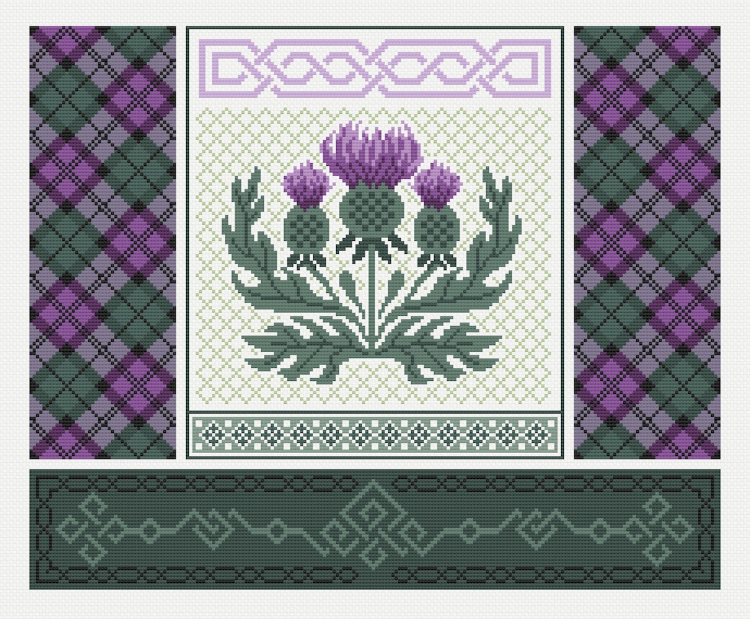Thistle Cross Stitch Pattern: Flower of Scotland, Tartan Celtic Knot ...