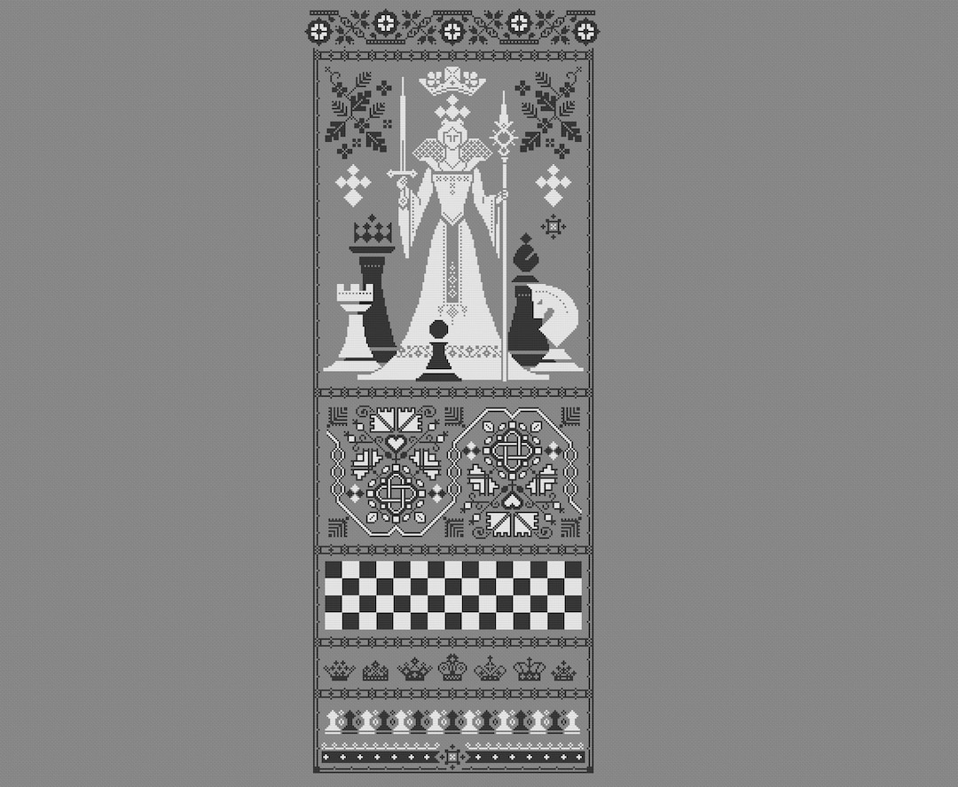Cross Stitch Pattern the White Queen. Chess Game Banded Quaker Sampler ...