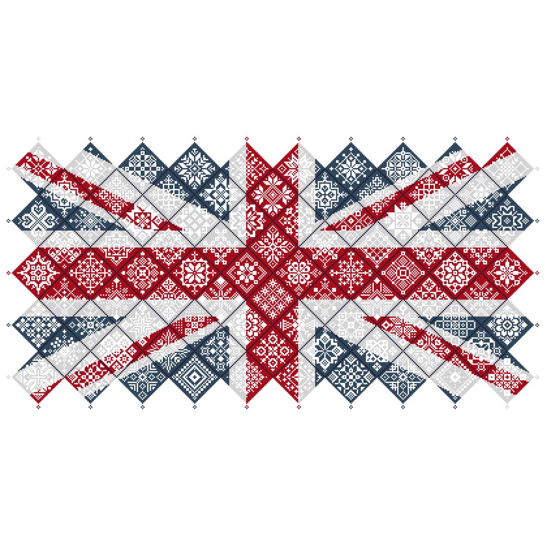 Union Jack Cross Stitch Pattern: UK England Flag Quaker Sampler (PDF ...