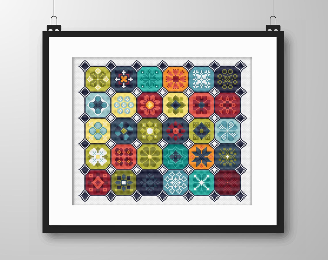 Cross Stitch Quaker Sampler Octagon Tiled Patchwork Flowers - Etsy