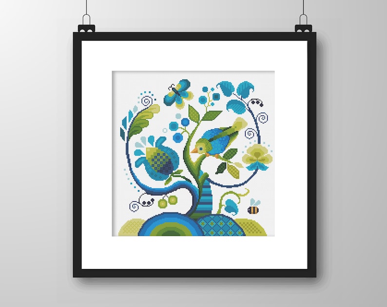 Jacobean Tree of Life Cross Stitch Pattern: Bird, Bee, Butterfly (PDF ...