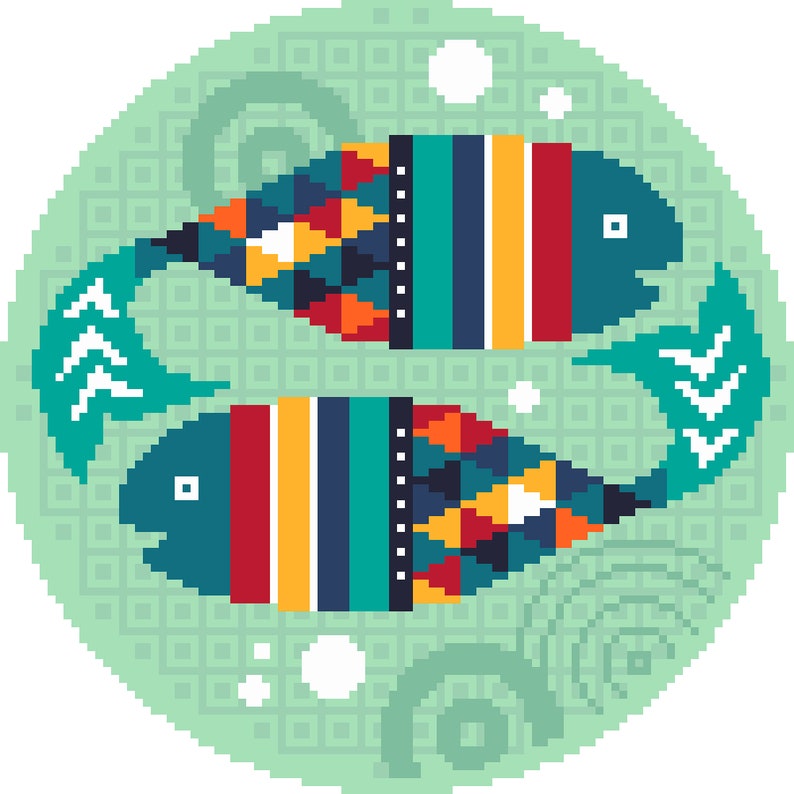 Cross Stitch Pattern Zodiac Series Pisces Fish | Etsy