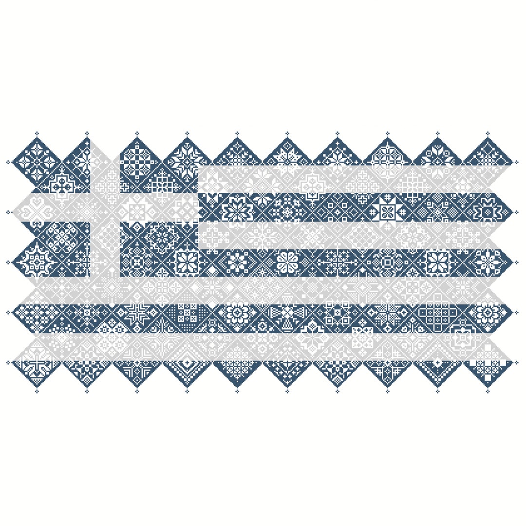 Cross Stitch Pattern Quaker Sampler Greece Flag Tiled Patchwork Squares ...
