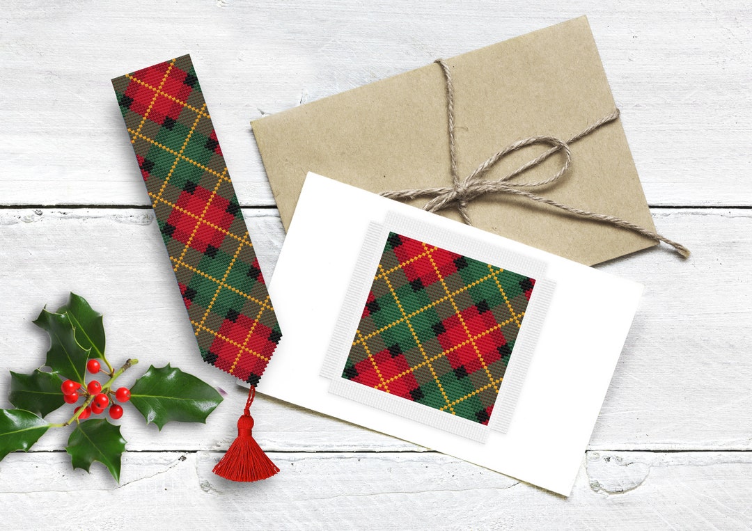 Tartan Cross Stitch Pattern Christmas Red Green and Gold Plaid Bookmark ...