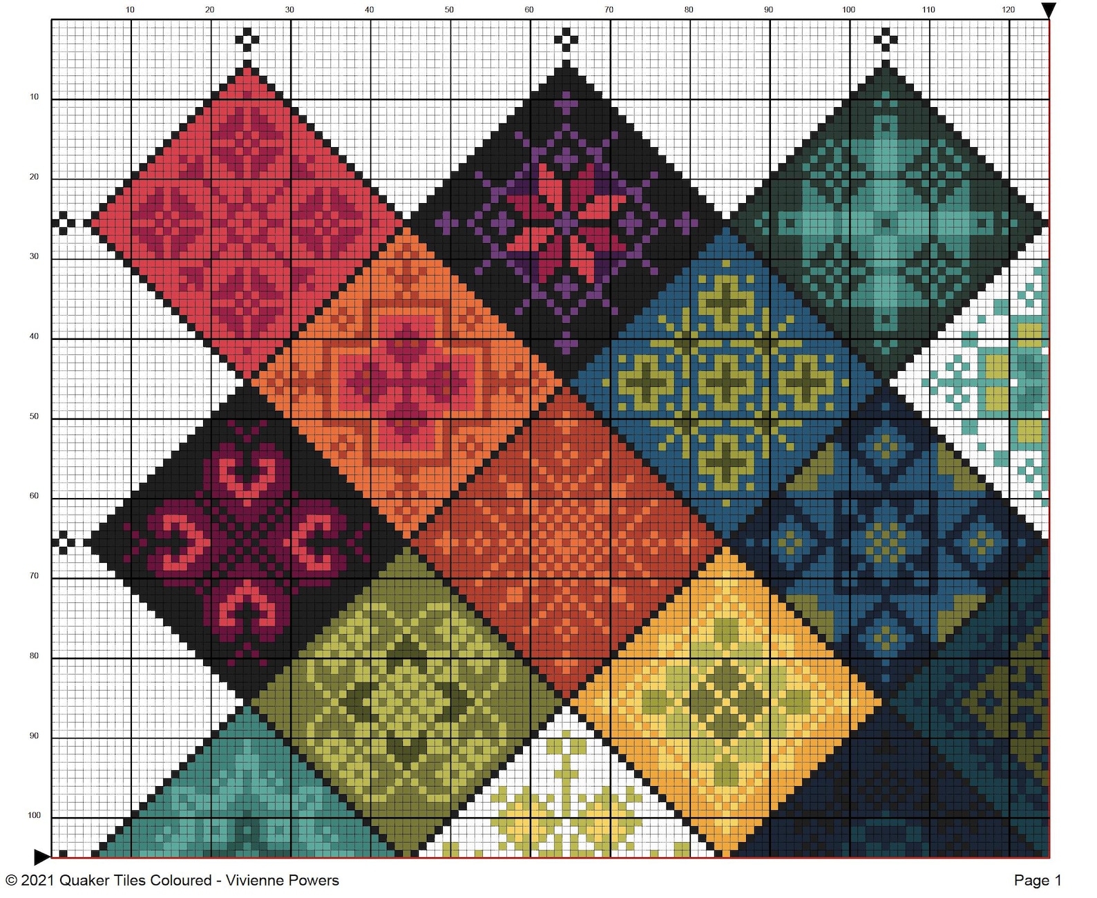Cross Stitch Pattern Quaker Sampler: Modern Folk Art Tiles (PDF Counted ...