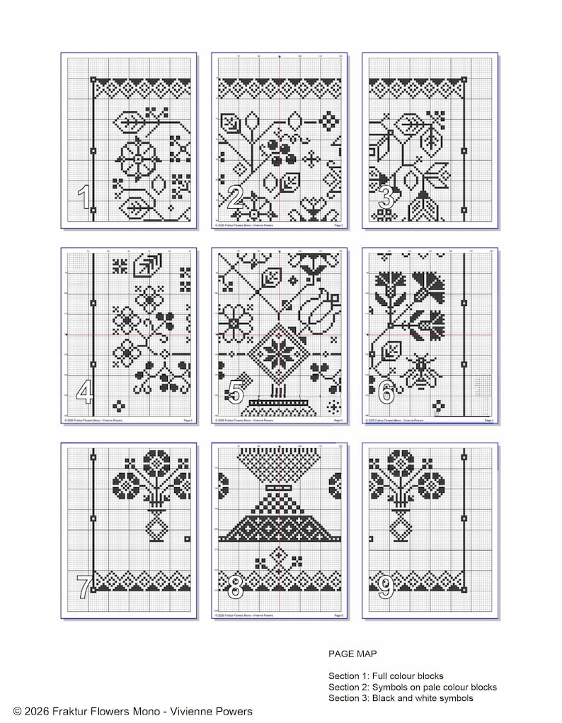 Fraktur Wildflower Cross Stitch Pattern: Mono Folk Art Sampler (PDF ...