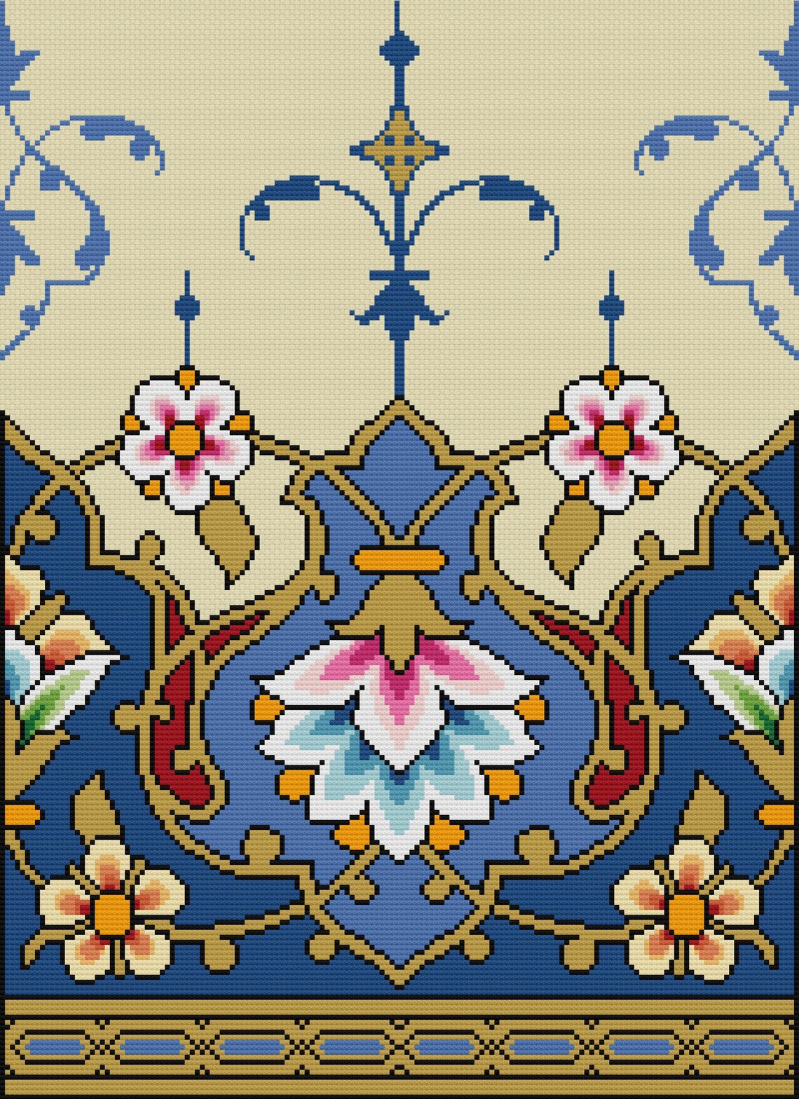 Arabic Floral Cross Stitch Pattern: Islamic Folk Art Border (PDF Chart ...