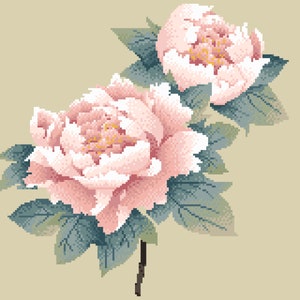 Cross Stitch Pattern Oriental Peony Flowers Traditional Chinese Ink ...
