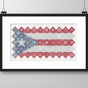 Cross Stitch Pattern Quaker Sampler Puerto Rico National Flag Tiled ...