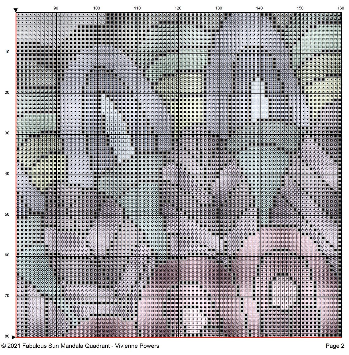 Rainbow Sun Mandala Quadrant Cross Stitch Pattern (PDF Counted Chart ...