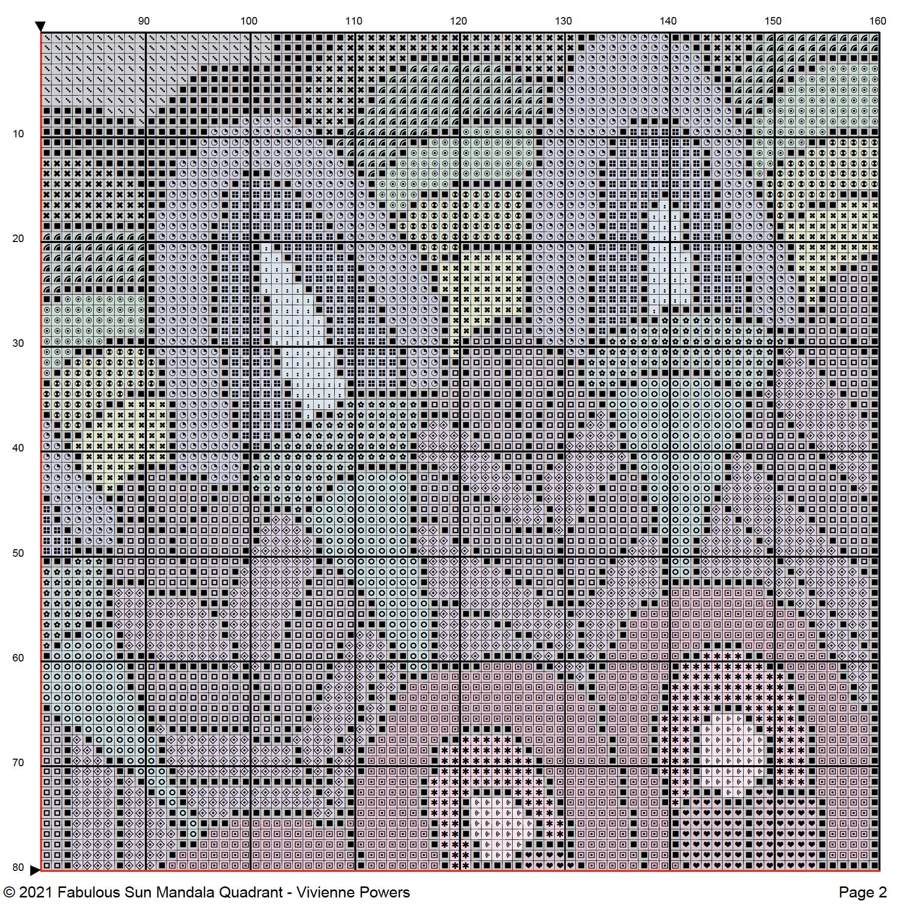 Rainbow Sun Mandala Quadrant Cross Stitch Pattern (PDF Counted Chart ...
