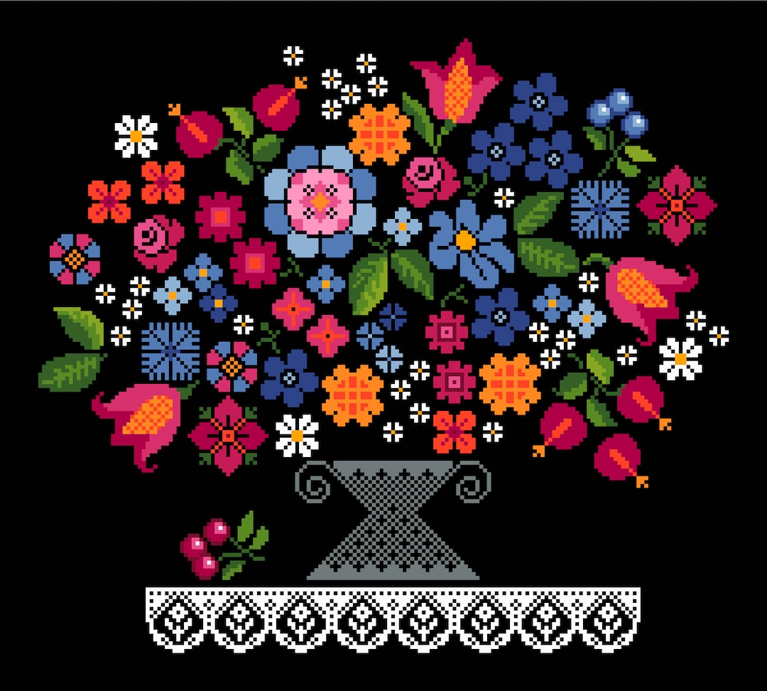 Flower Bouquet Cross Stitch Pattern: Colorful Floral Vase (PDF Counted ...