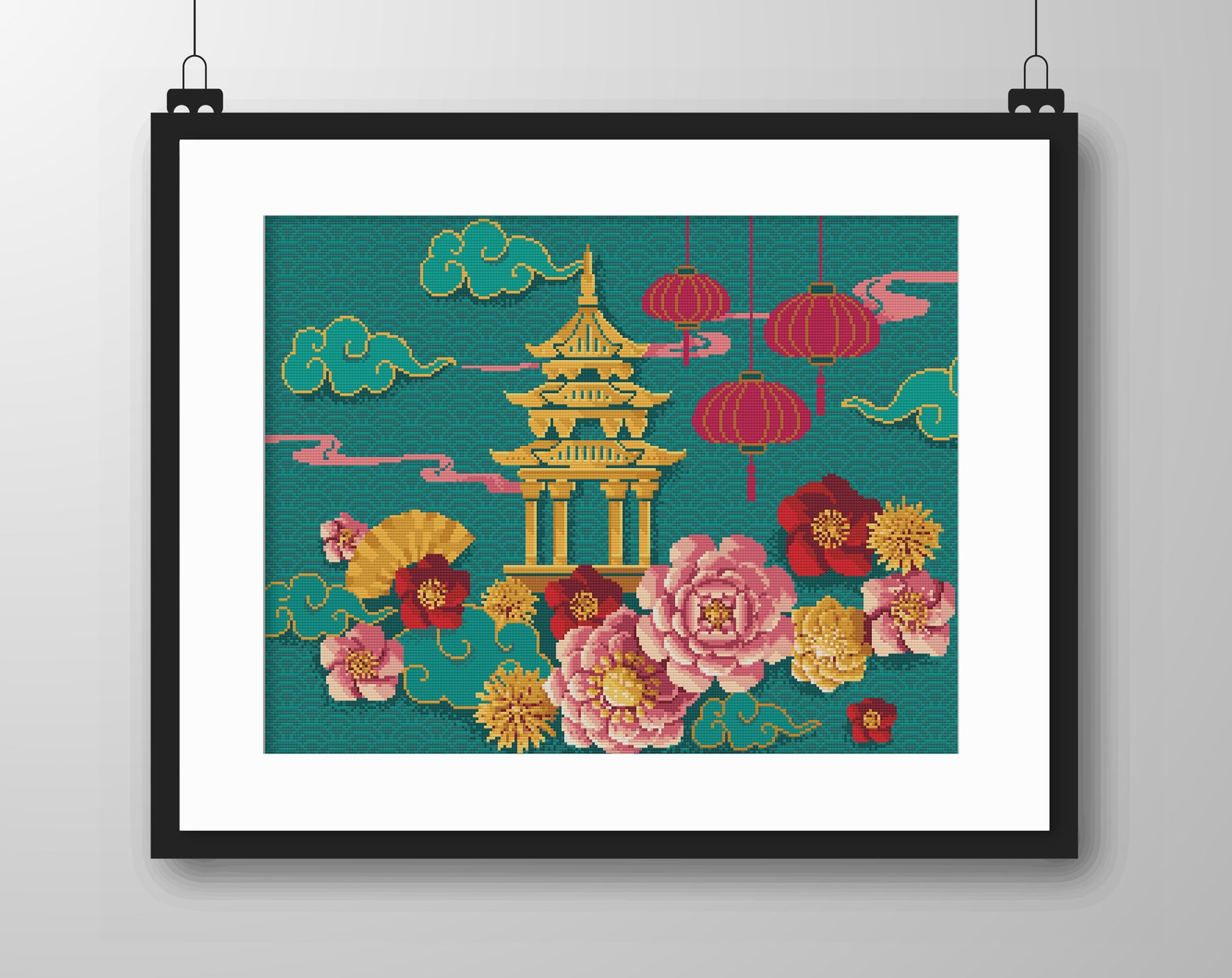 Chinese Landscape Cross Stitch Pattern: Oriental Pagoda (PDF Counted ...