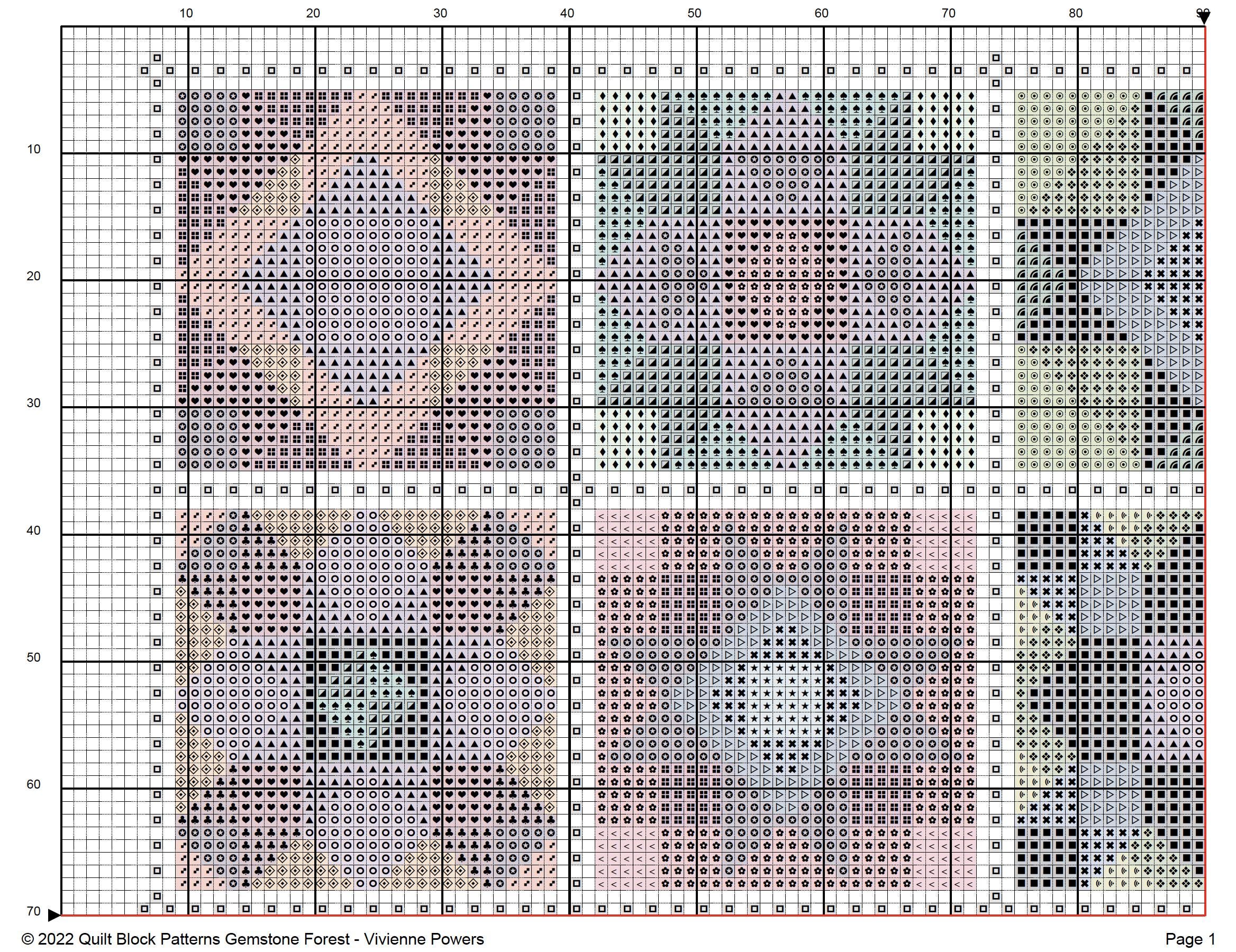Patchwork Quilt Block Cross Stitch Pattern: Gemstone Forest Version ...