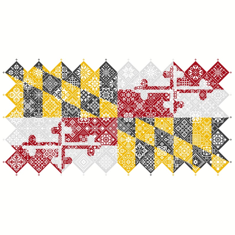 Maryland State Flag Cross Stitch Pattern: Patriotic Quaker Sampler (PDF ...