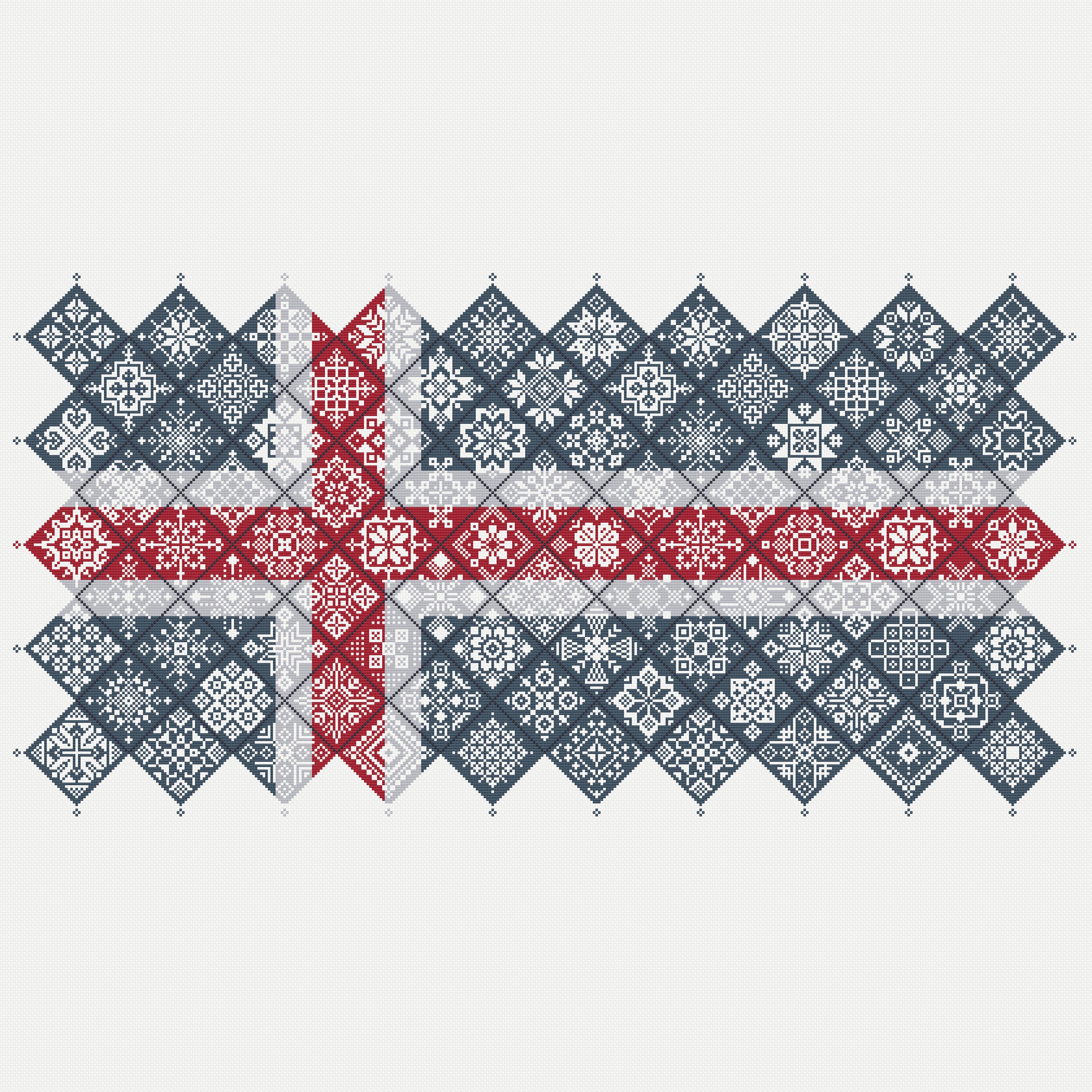 Iceland Flag Cross Stitch Pattern: Quaker Sampler Design (PDF Counted ...