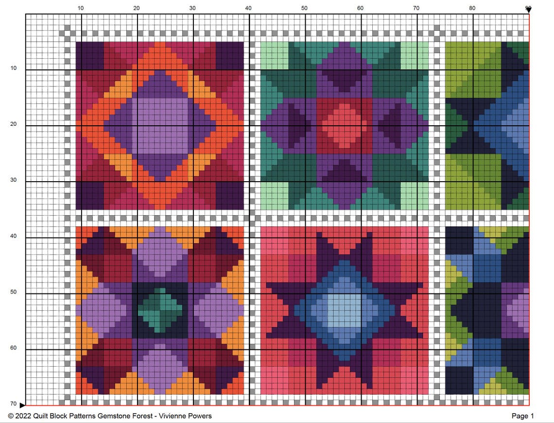 Patchwork Quilt Block Cross Stitch Pattern: Gemstone Forest Version ...