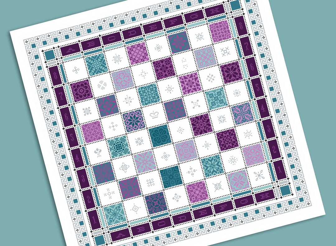 Cross Stitch Pattern Full Chess Board Tiles Quaker Sampler in Gemstone ...