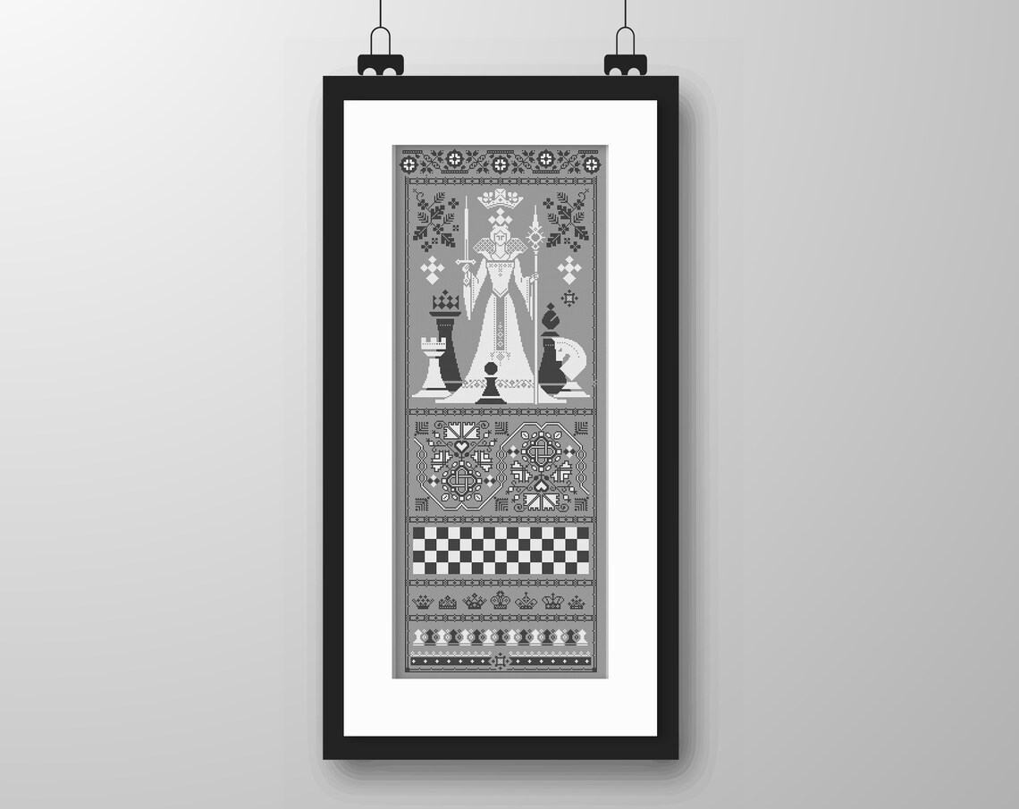 White Queen Chess Cross Stitch Pattern: Queen's Gambit Sampler (PDF ...