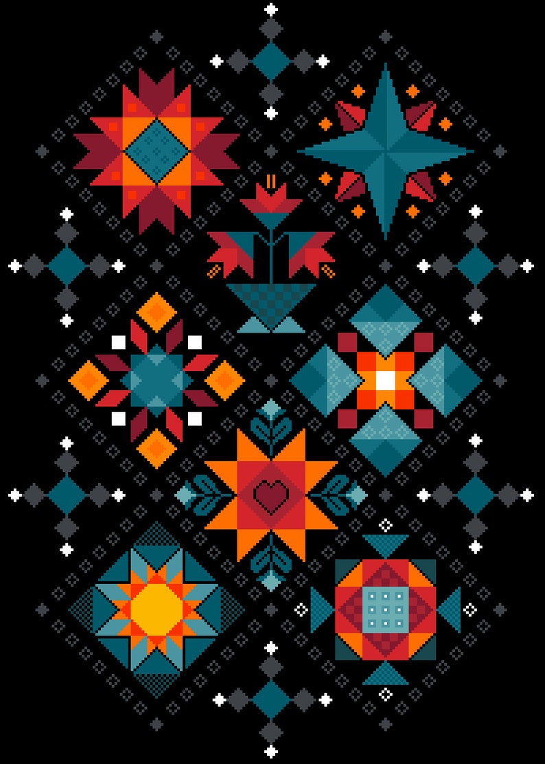 Amish Barn Quilt Cross Stitch Pattern: Small Version on Black (PDF ...